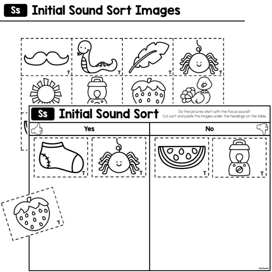 Initial Sound Sort Activity: Letter S - Top Teacher