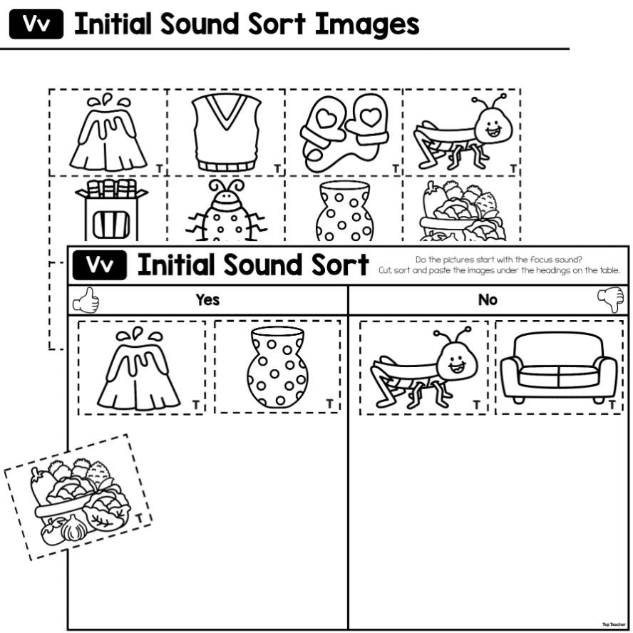 Initial Sound Sort Activity: Letter V - Top Teacher