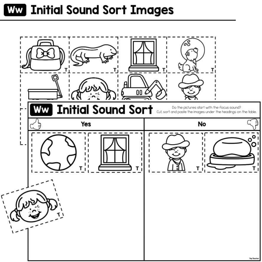 Initial Sound Sort Activity: Letter W - Top Teacher
