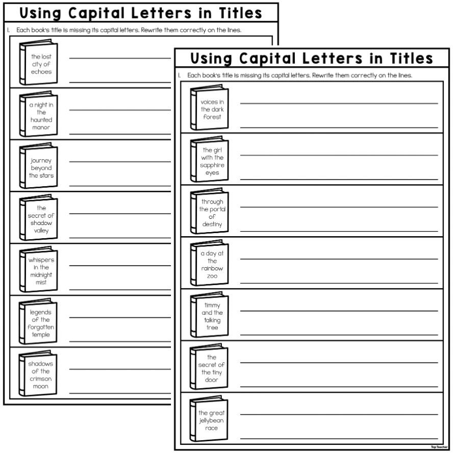 Using Capital Letters in Titles Worksheets - Top Teacher