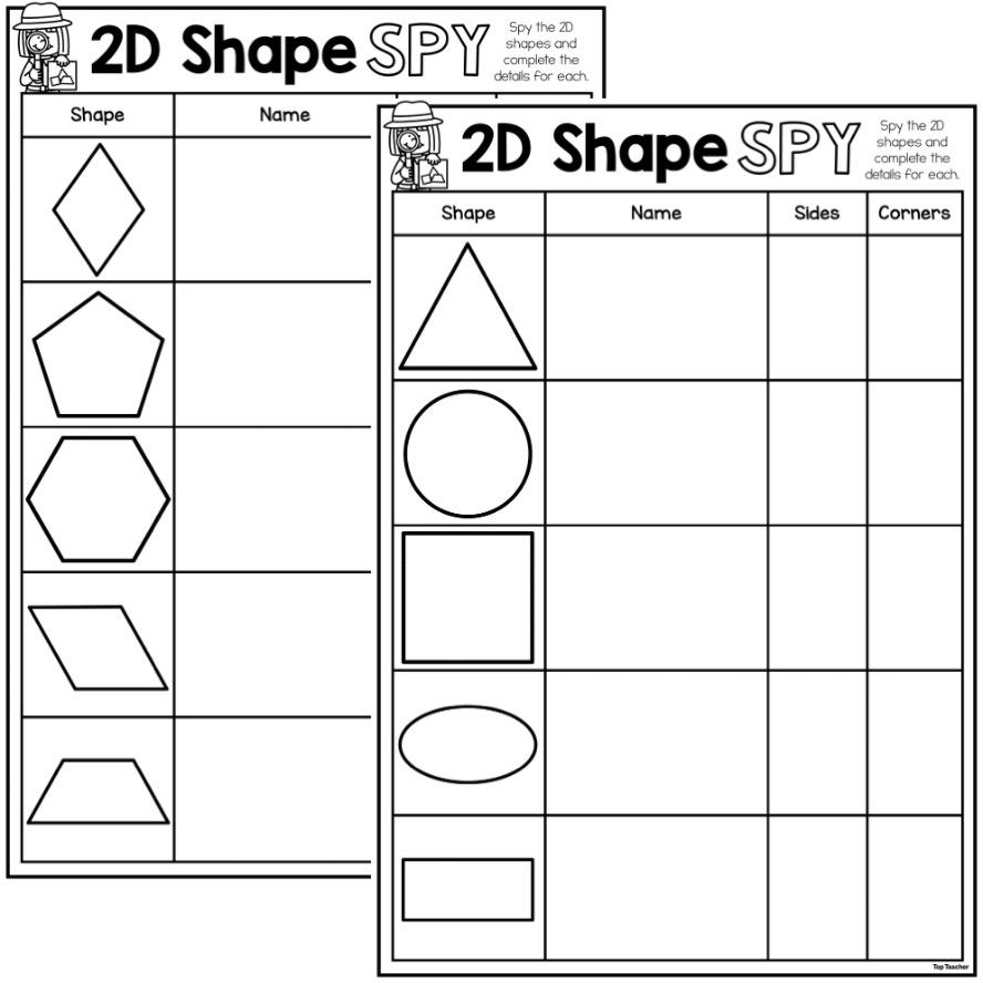 2D Shape Spy Worksheets - Top Teacher