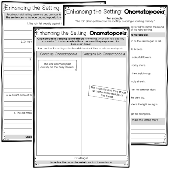 Enhancing the Setting: Onomatopoeia Worksheet - Top Teacher