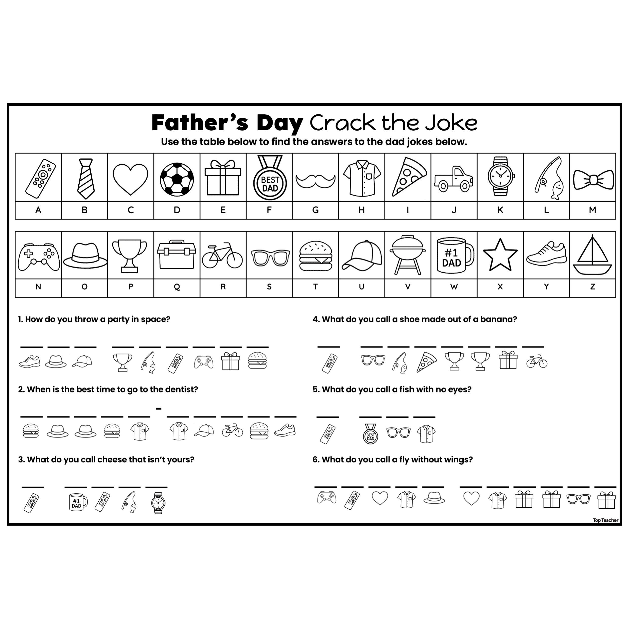 Father’s Day Crack the Joke Worksheet - Top Teacher