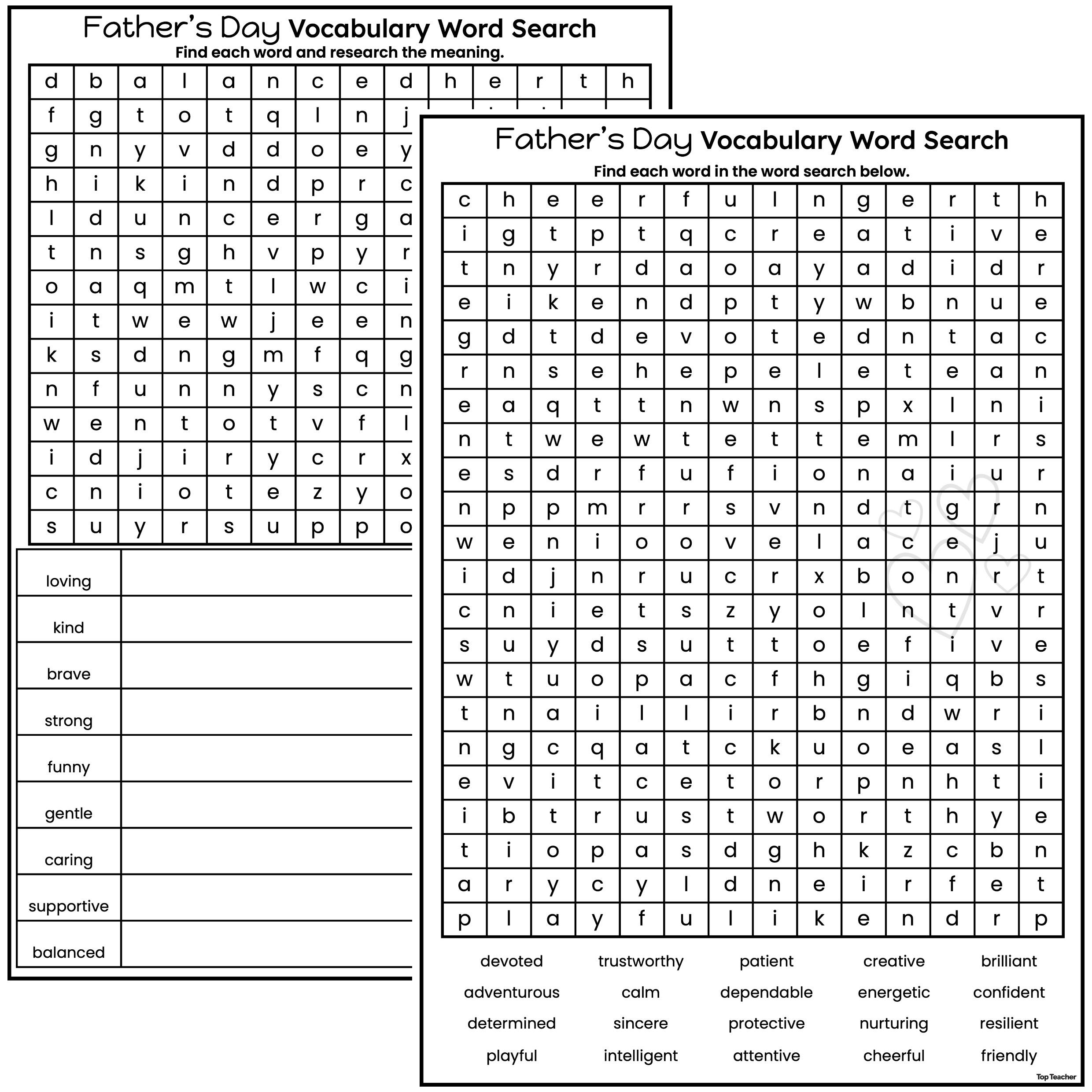 Father’s Day Word Search Worksheets - Top Teacher