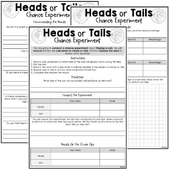 Heads or Tails Chance Experiment Worksheet - Top Teacher