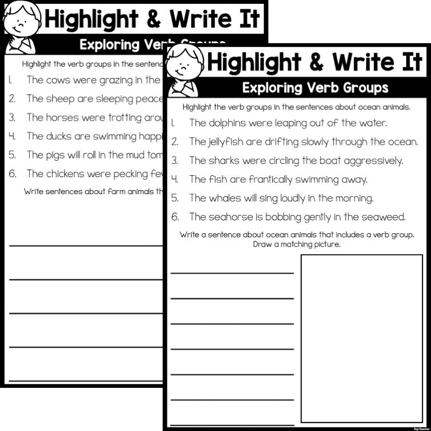 Highlight & Write It: Exploring Verb Groups - Top Teacher