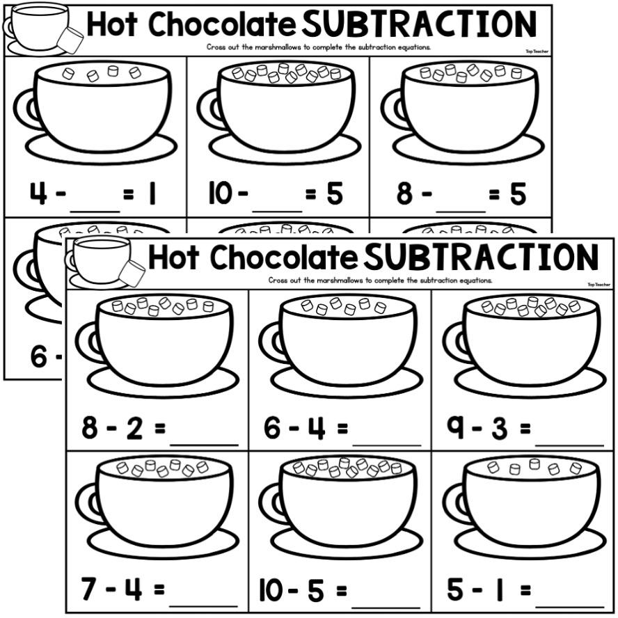 Hot Chocolate Subtraction Worksheets - Top Teacher
