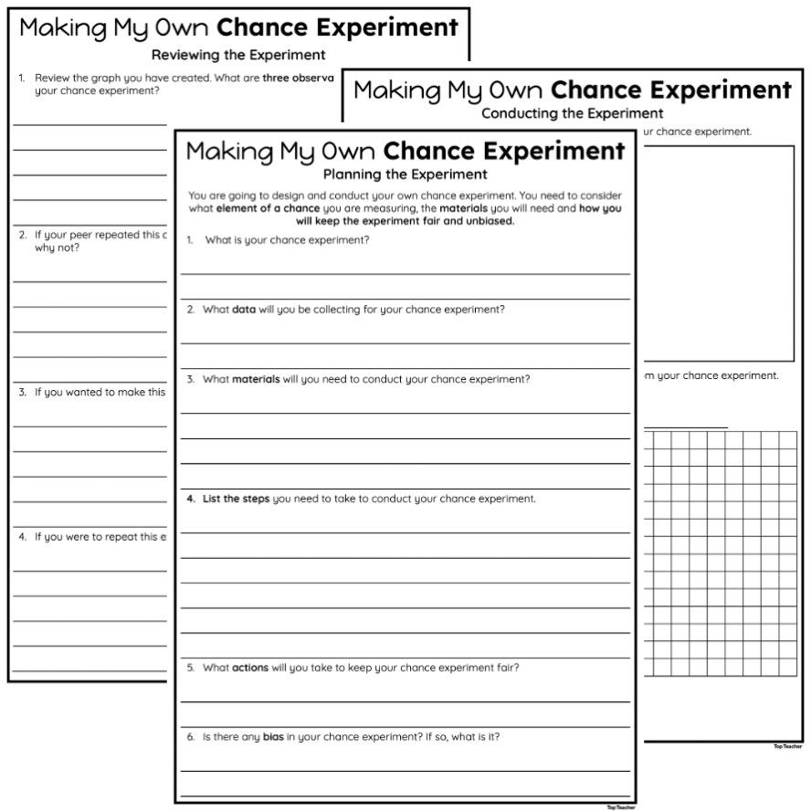 Making My Own Chance Experiment: Statistics & Probability Worksheets ...