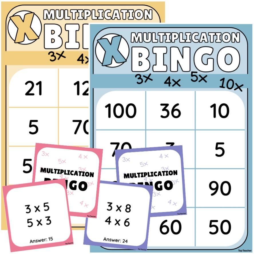 Multiplication (3x, 4x, 5x and 10x) Bingo Game - Top Teacher