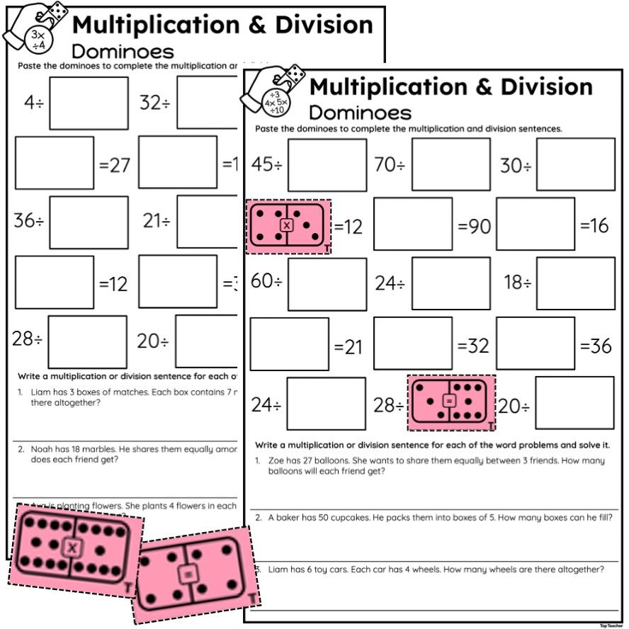 Multiplication & Division Dominoes Worksheets - Top Teacher