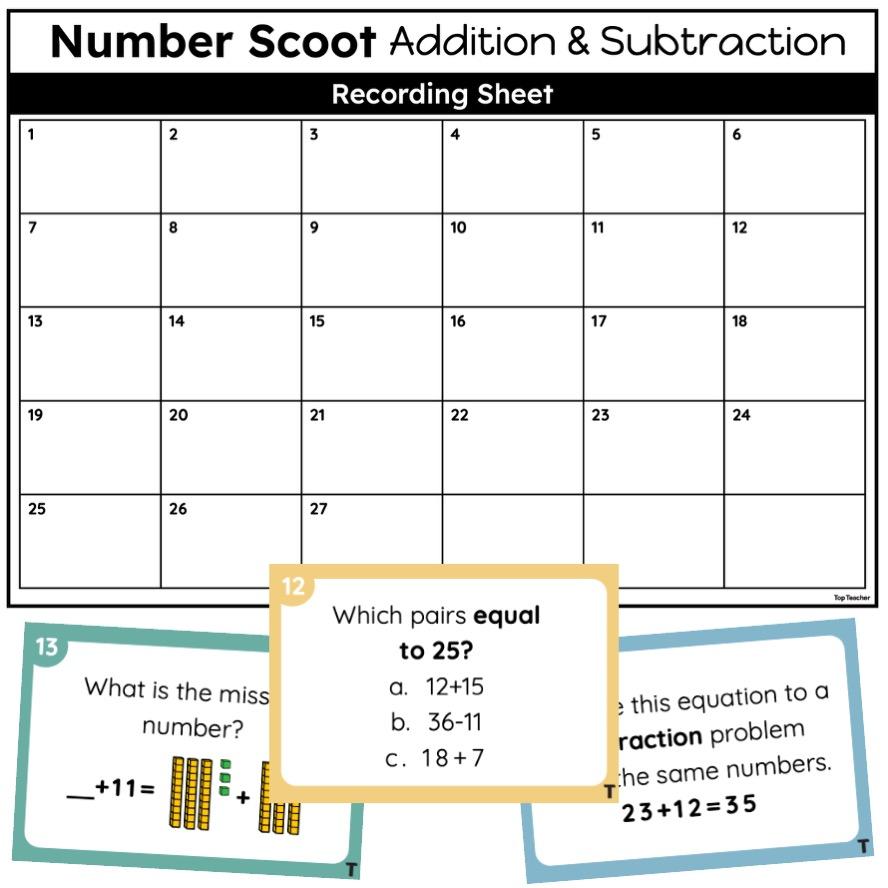 Addition & Subtraction Scoot Activity - Top Teacher