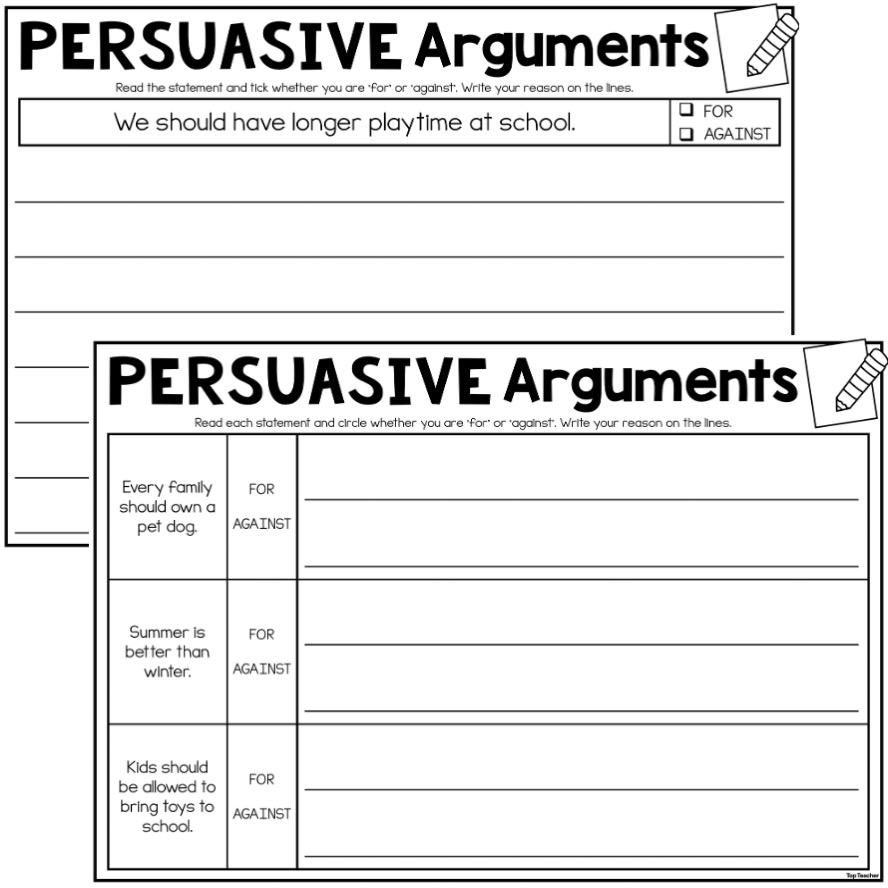 Persuasive Arguments Worksheets - Top Teacher