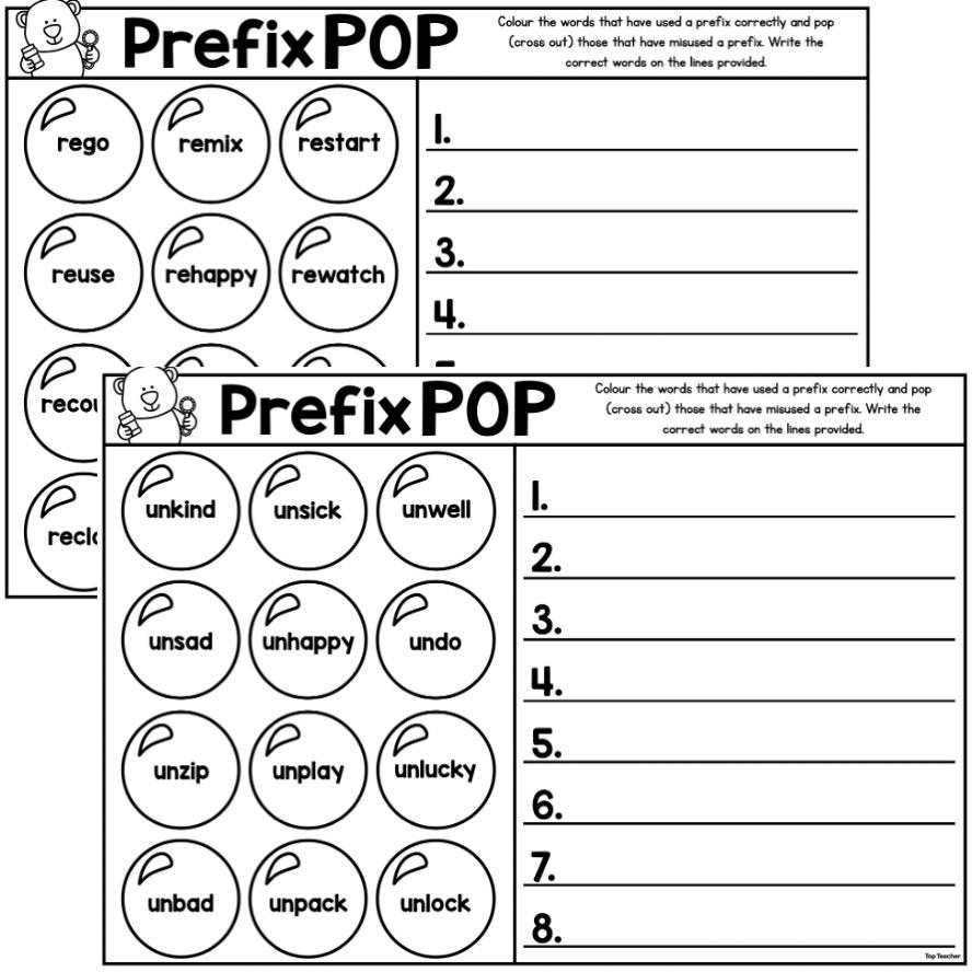 Prefix Pop Worksheet - Top Teacher