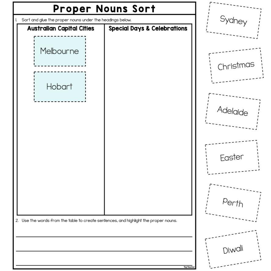 Proper Noun Sort Worksheets - Top Teacher