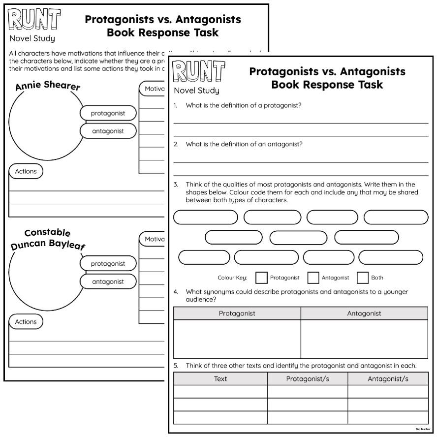 Protagonist Antagonist Worksheet Understanding Protagonists And