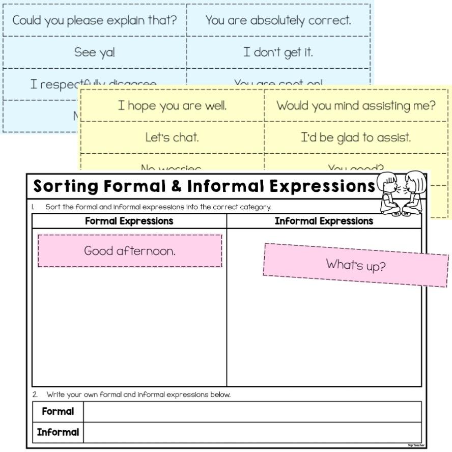 Sorting Formal & Informal Expressions Worksheets - Top Teacher