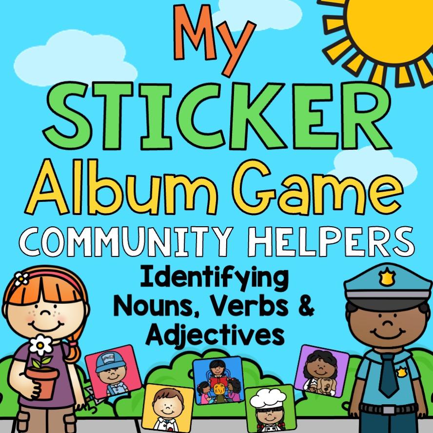 My Sticker Album Community Helpers Game: Nouns, Verbs & Adjectives ...