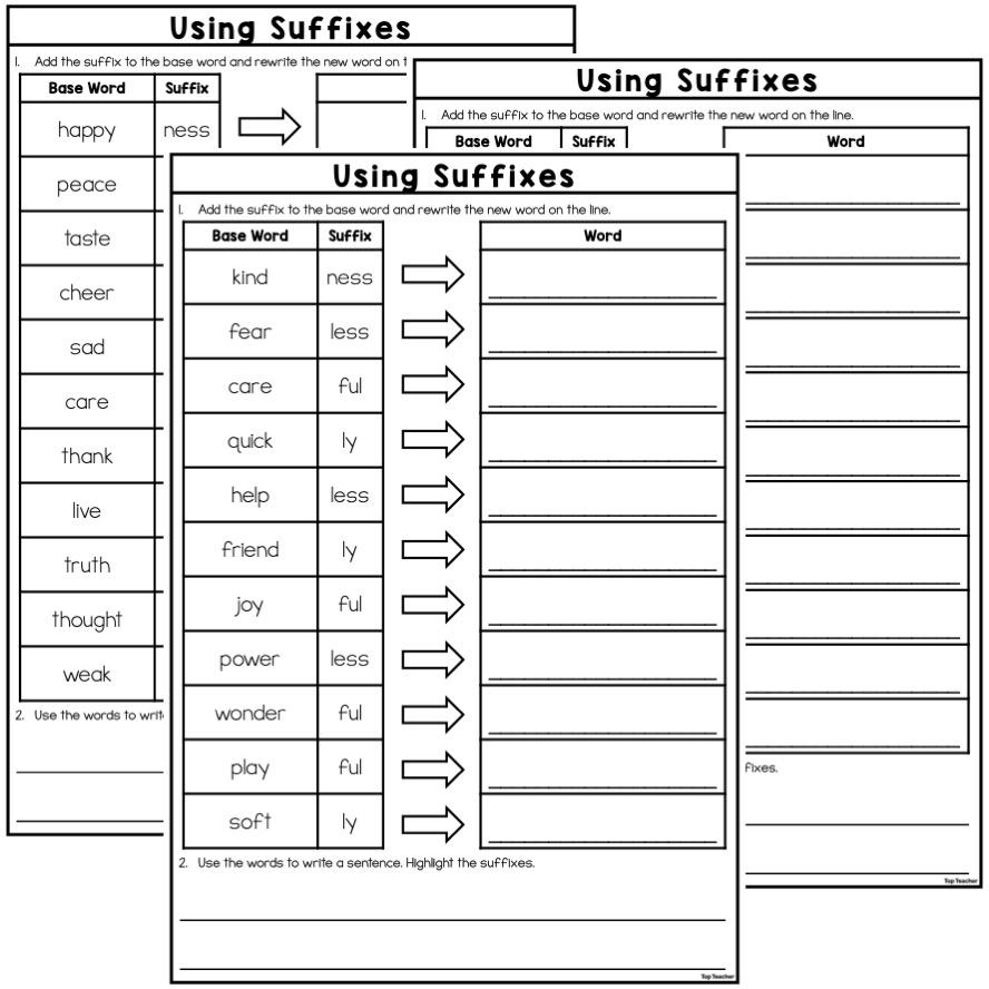 Using Suffixes Worksheets - Top Teacher