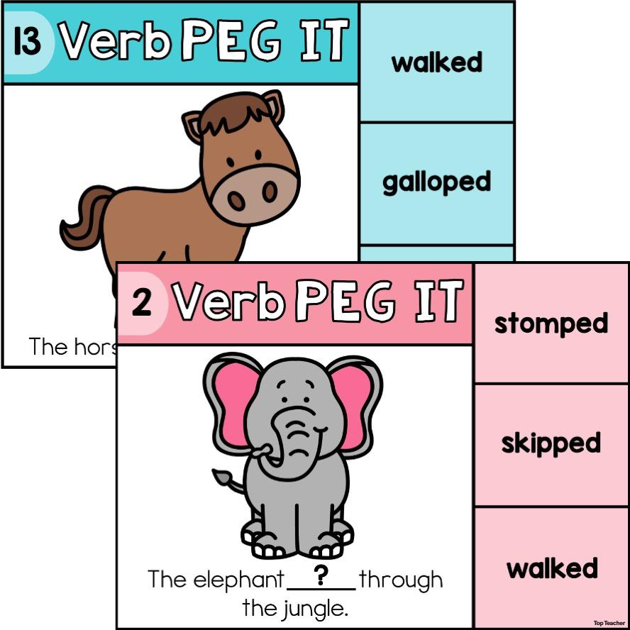 Verb Peg It: Task Cards - Top Teacher