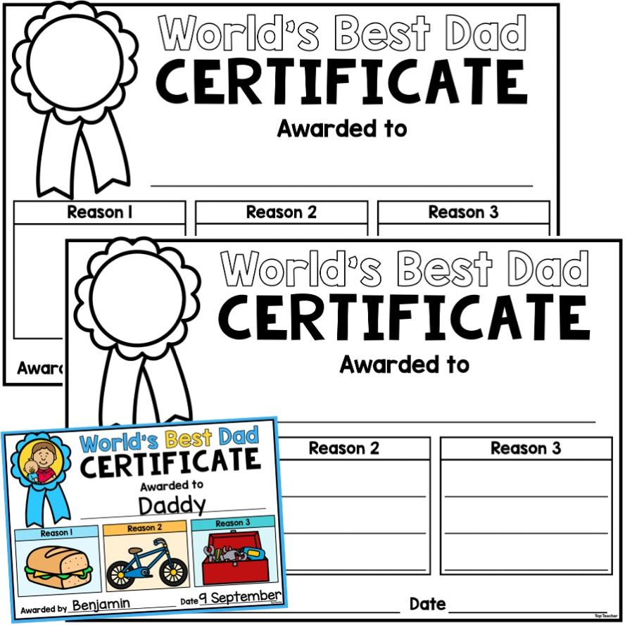 World’s Best Dad Certificate: Father’s Day Activity - Top Teacher
