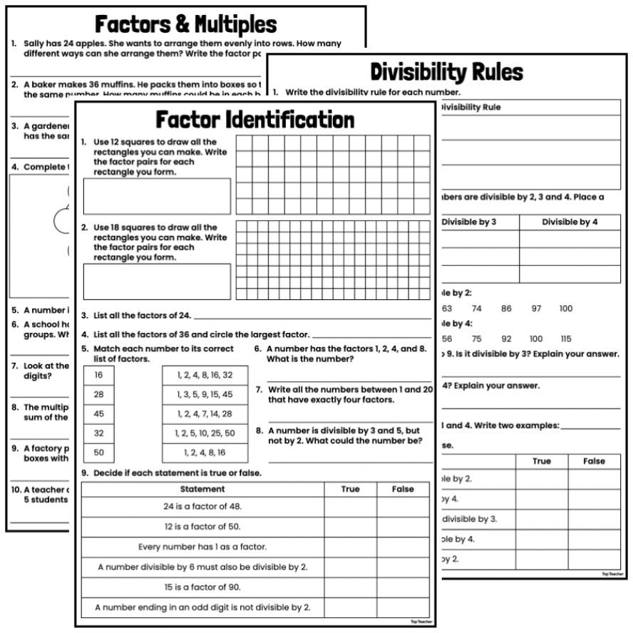 Year 5 Factors, Multiples & Divisibility PACKAGE - Top Teacher
