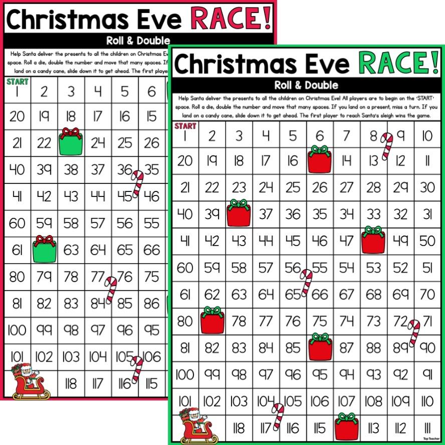 Christmas Eve Race Game: Roll & Double - Top Teacher