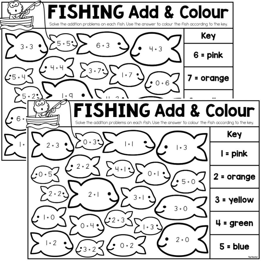 Fishing Add & Colour 1-10 - Top Teacher