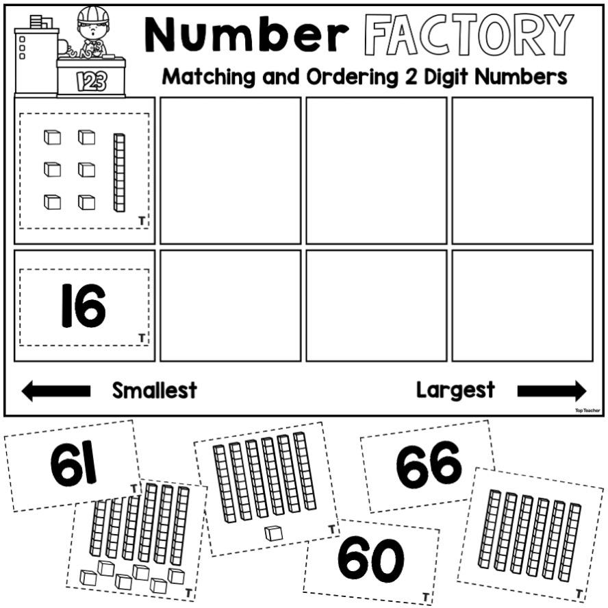 Number Factory: MAB and Number Matching 2 Digit Numbers Worksheets ...