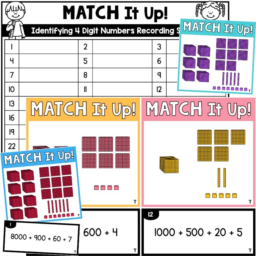 Place Value Match It Up: Identifying 4 Digit Numbers Activity - Top Teacher