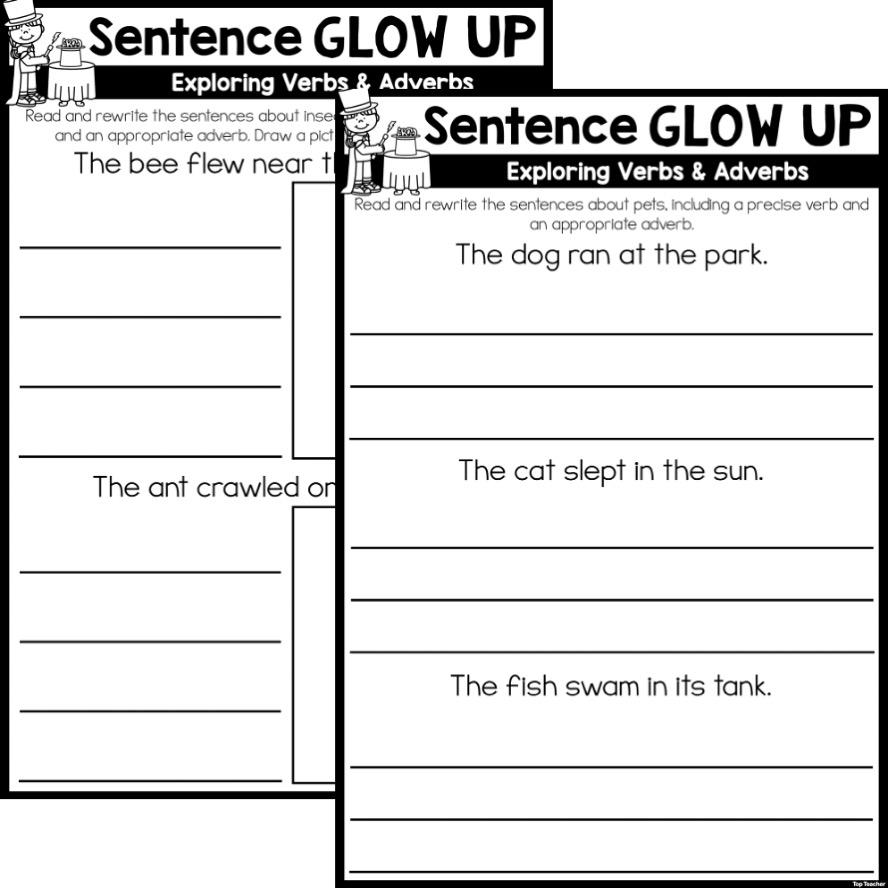 Sentence Glow Up: Exploring Verbs & Adverbs - Top Teacher