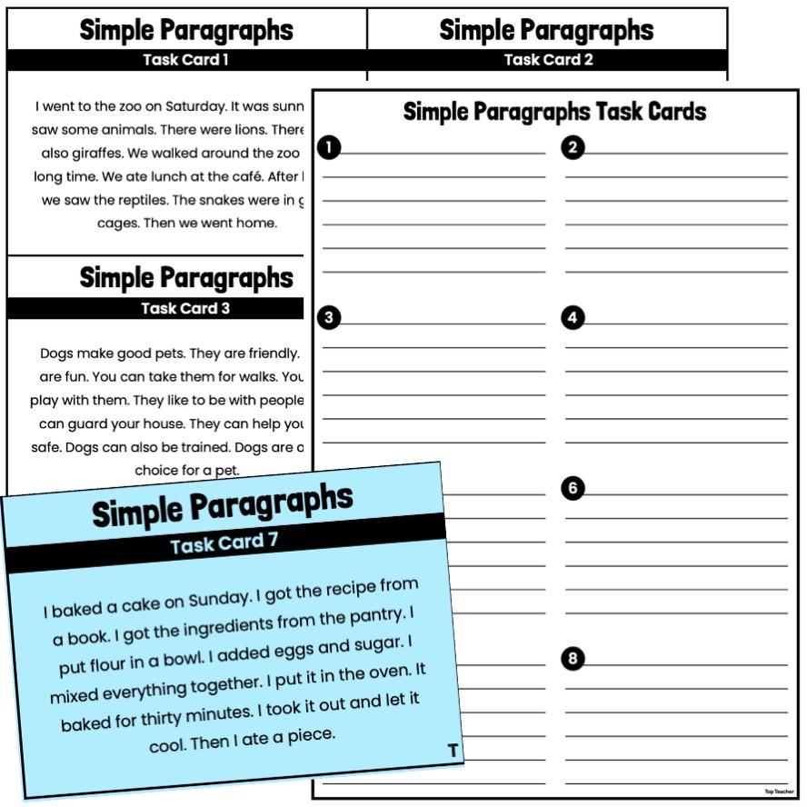 Simple Paragraphs: Complex Sentences Task Card Activity - Top Teacher