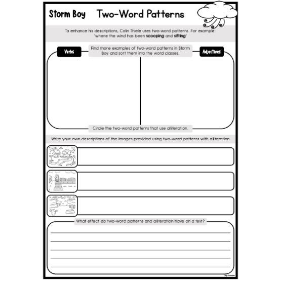 Storm Boy Two-Word Patterns Worksheet - Top Teacher