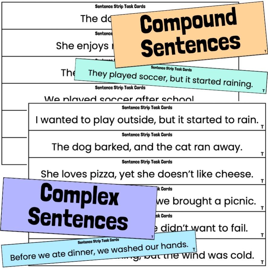 Sentence Strip: Complex Sentences Task Cards - Top Teacher