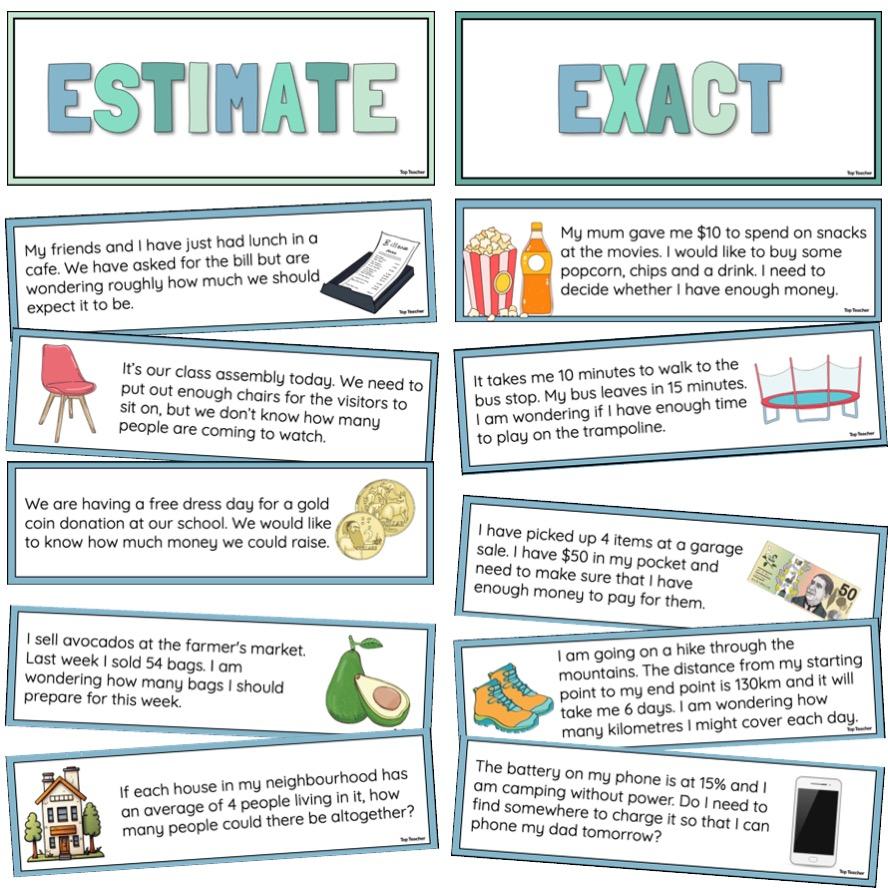 Estimate or Exact Sorting Activity - Top Teacher