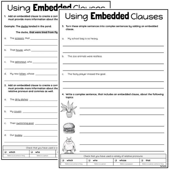 Using Embedded Clauses Worksheet - Top Teacher