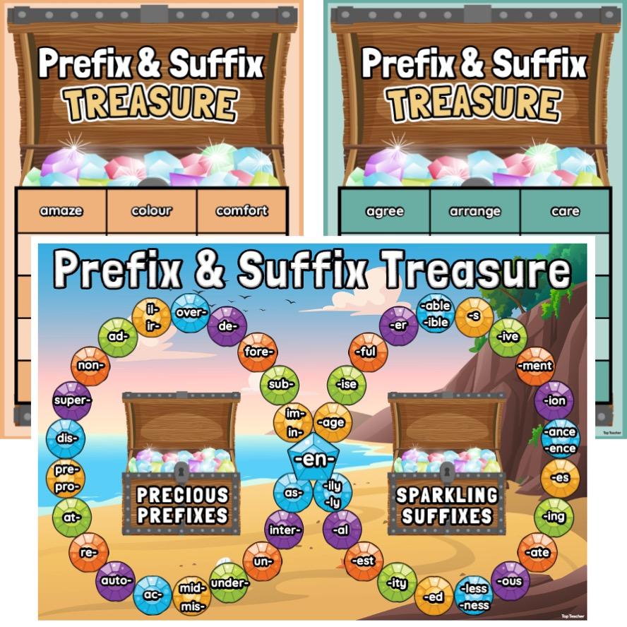 Prefix & Suffix Treasure Board Game - Top Teacher