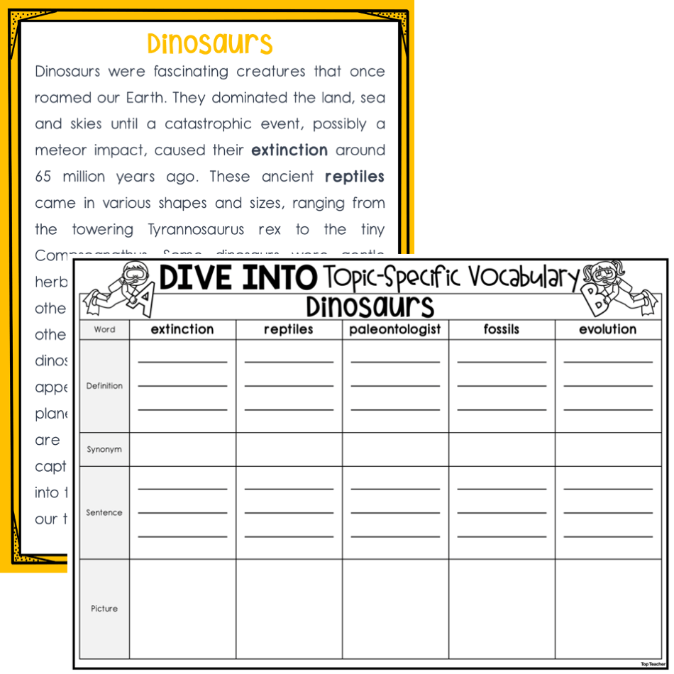 Dive into Topic-Specific Vocabulary: Dinosaurs - Top Teacher