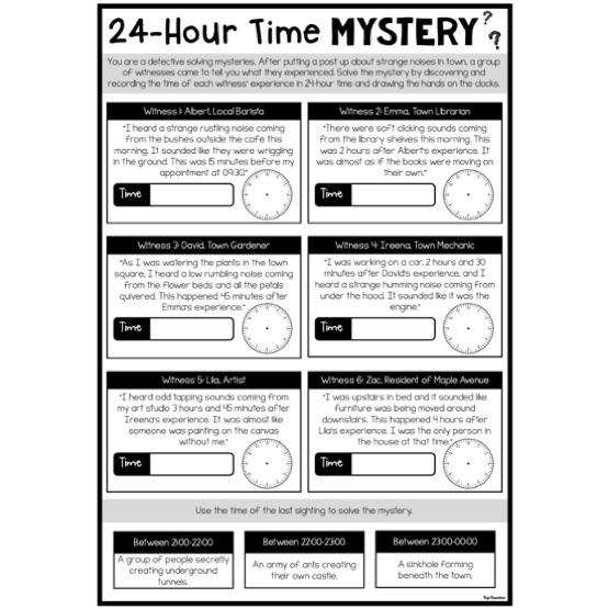 24-Hour Time Mystery Worksheets - Top Teacher