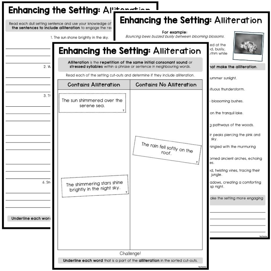 Enhancing the Setting: Alliteration Worksheets - Top Teacher