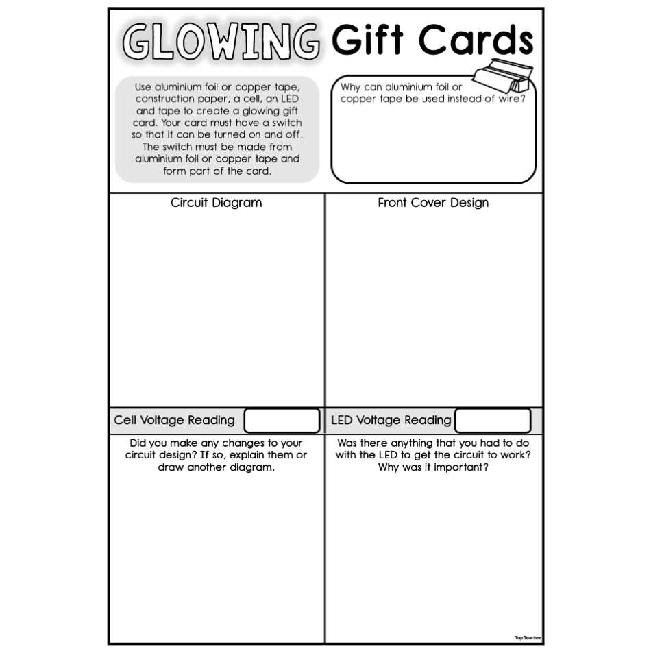 Glowing Gift Card Worksheet - Top Teacher