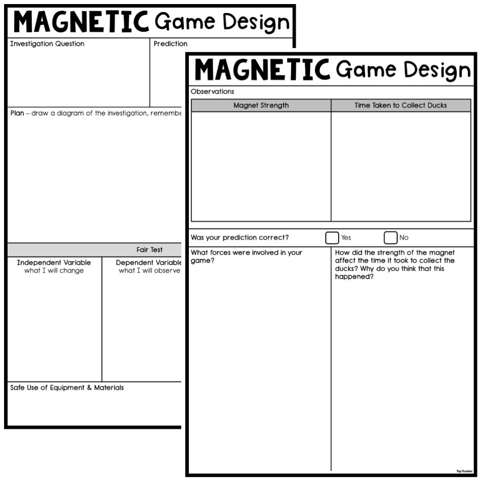 Magnetic Game Design Worksheets - Top Teacher