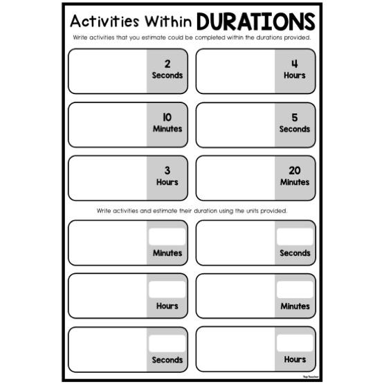 Activities Within Durations: Time Worksheets - Top Teacher