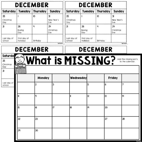 Calendars: What is Missing? Worksheet - Top Teacher