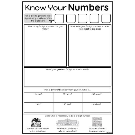 Know Your Numbers: Place Value Beyond 10 000 Worksheets - Top Teacher