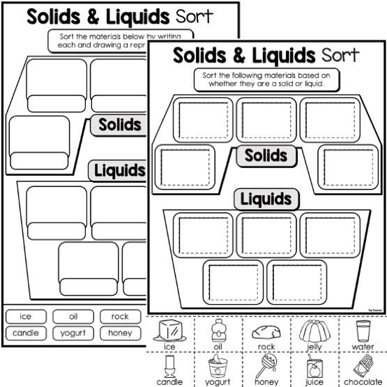 Solids & Liquids Sort: Chemical Sciences Worksheet - Top Teacher