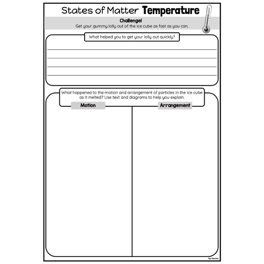 States of Matter Temperature: Chemical Sciences Worksheet - Top Teacher