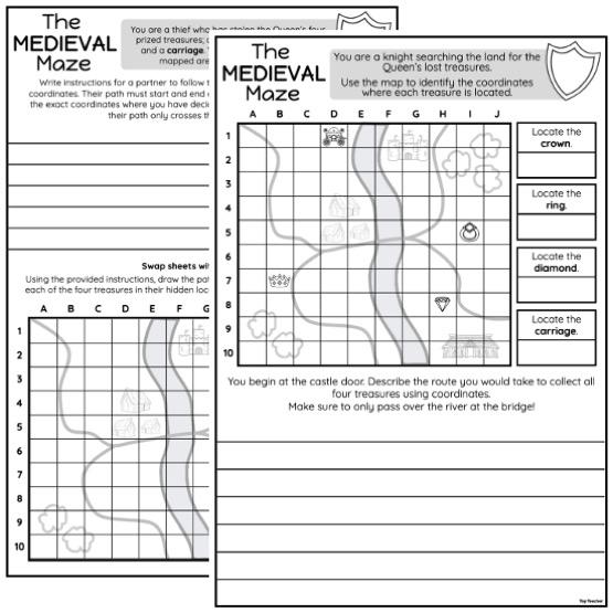 The Medieval Maze: Grid Coordinates Worksheets - Top Teacher