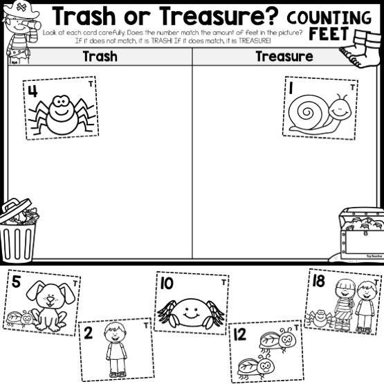 Trash or Treasure Counting Feet: Counting & Addition to 20 Activity ...