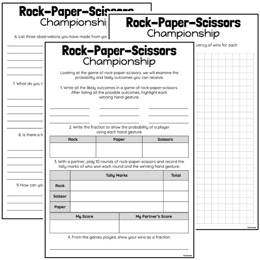 Rock Paper Scissors Championship: Probability Worksheets - Top Teacher