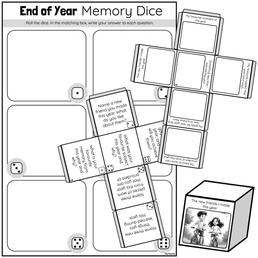 End of Year Memory Dice Activity - Top Teacher